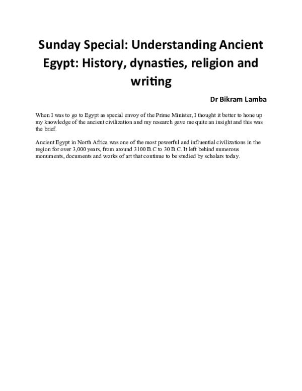 (DOC) Sunday Special: Understanding Ancient Egypt: History, dynasties ...
