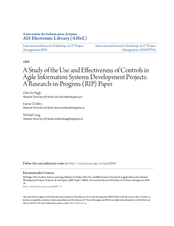 (PDF) A study of the use and effectiveness of controls in agile information systems development ...