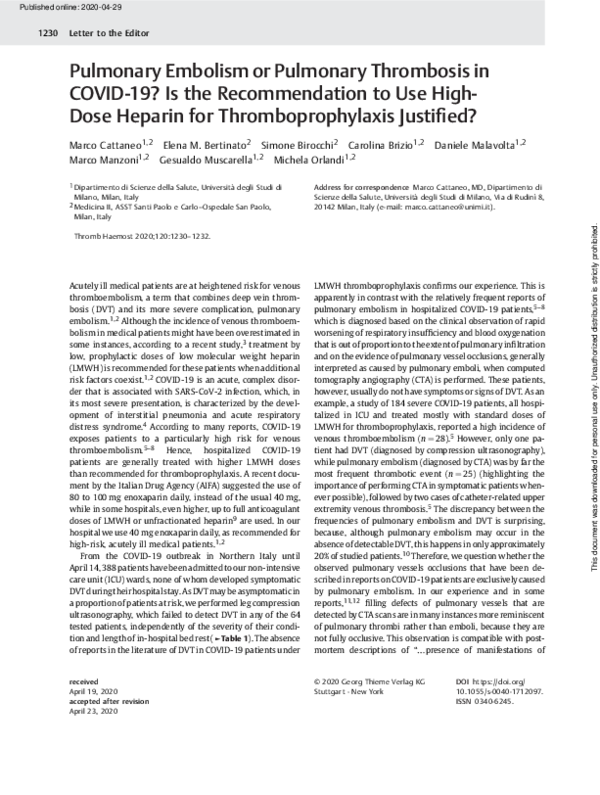 (PDF) High-Dose Heparin for COVID-19 Thrombosis?
