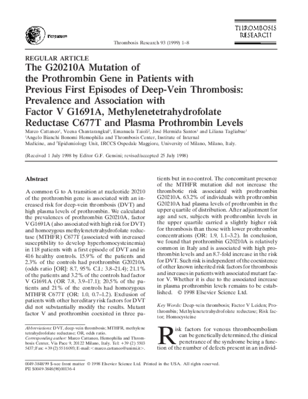 (PDF) The G20210A Mutation of the Prothrombin Gene In Patients With ...