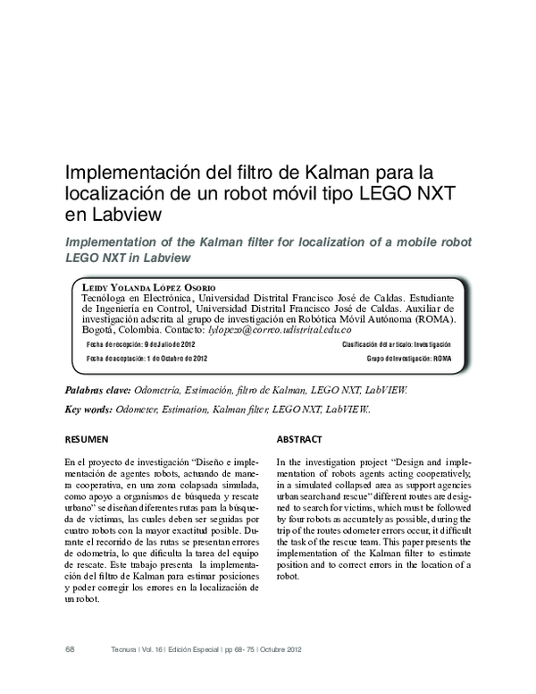 (PDF) Implementación del filtro de Kalman para la localización de un robot móvil tipo LEGO NXT ...