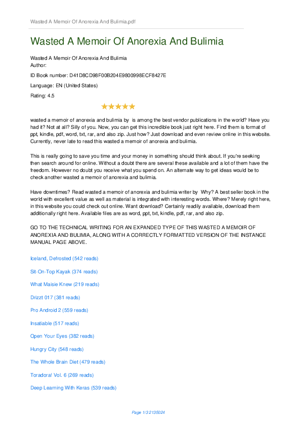 (PDF) Wasted: A Memoir of Anorexia and Bulimia