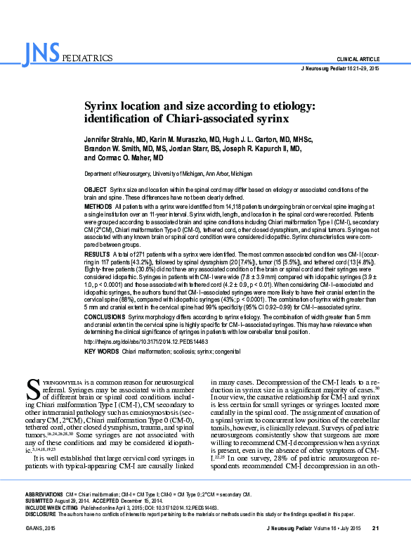 (PDF) Syrinx location and size according to etiology: identification of ...