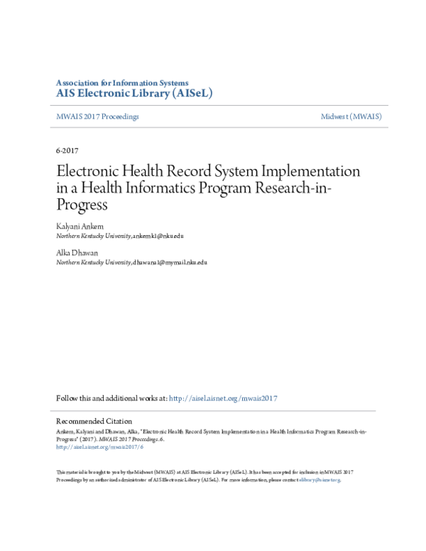 Pdf Electronic Health Record System Implementation In A Health