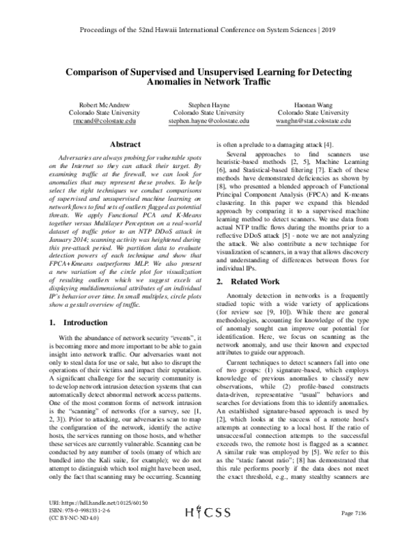 Pdf Comparison Of Supervised And Unsupervised Learning For Detecting Anomalies In Network Traffic