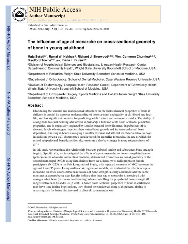 (PDF) The influence of age at menarche on cross-sectional geometry of bone in young adulthood