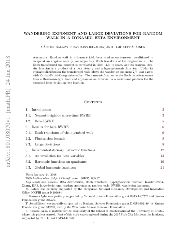 (PDF) Wandering exponent and large deviations for random walk in a dynamic beta environment ...