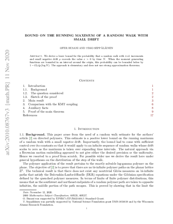 (PDF) Bounds on the running maximum of a random walk with small drift