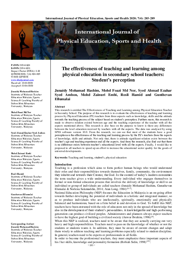 Pdf The Effectiveness Of Teaching And Learning Among Physical