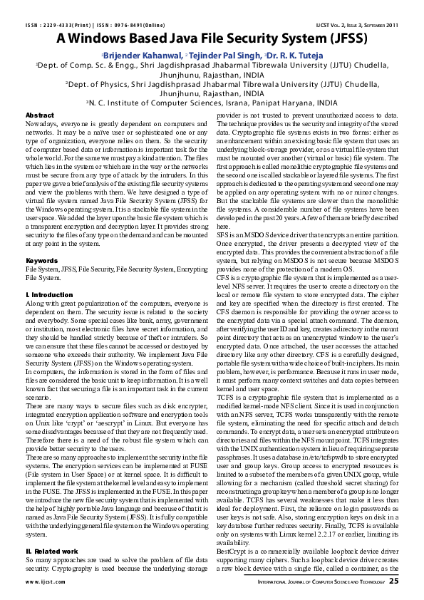 (PDF) A Windows Based Java File Security System (JFSS)