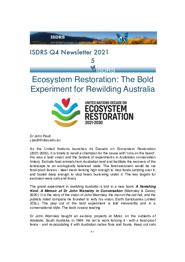 (PDF) Ecosystem Restoration: The Bold Experiment for Rewilding Australia