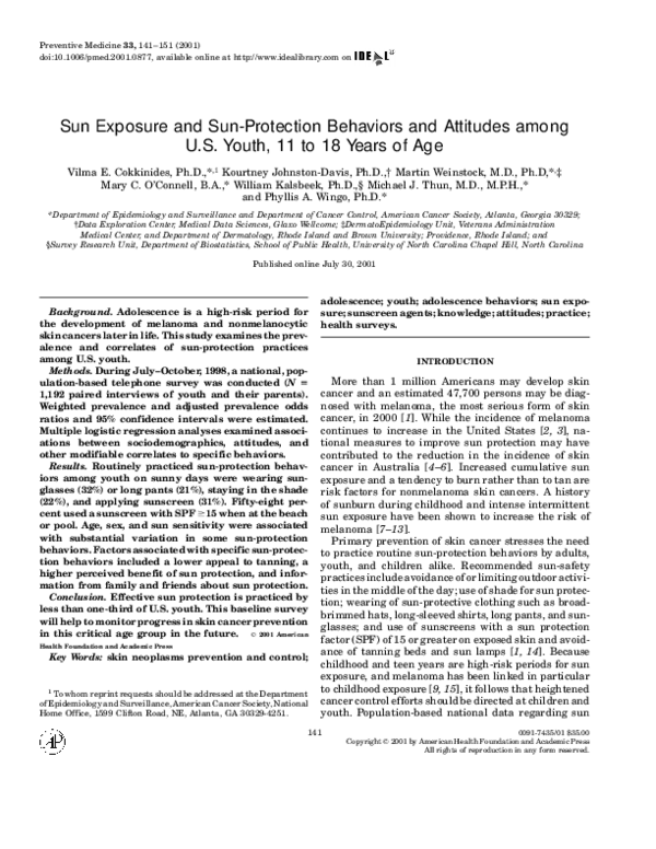 (PDF) Sun Exposure and Sun-Protection Behaviors and Attitudes among U.S ...