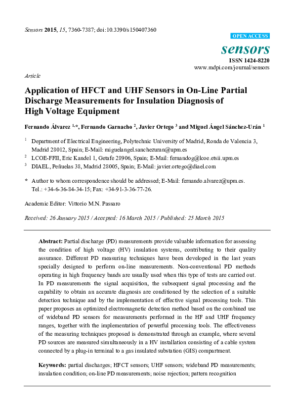 Pdf Application Of Hfct And Uhf Sensors In On Line Partial Discharge Measurements For