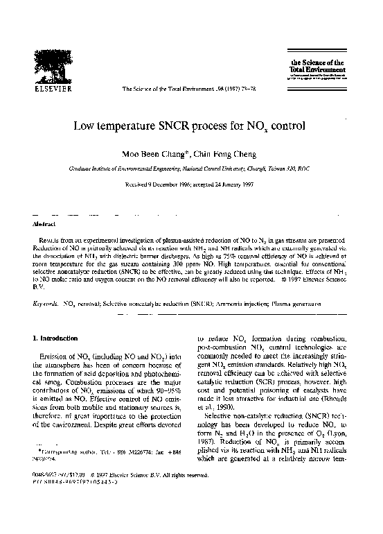 (PDF) Low temperature SNCR process for NOx control
