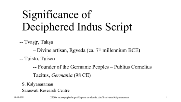 (PDF) Significance of Deciphered Indus Script
