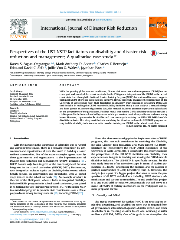 (PDF) Perspectives of the UST NSTP facilitators on disability and ...