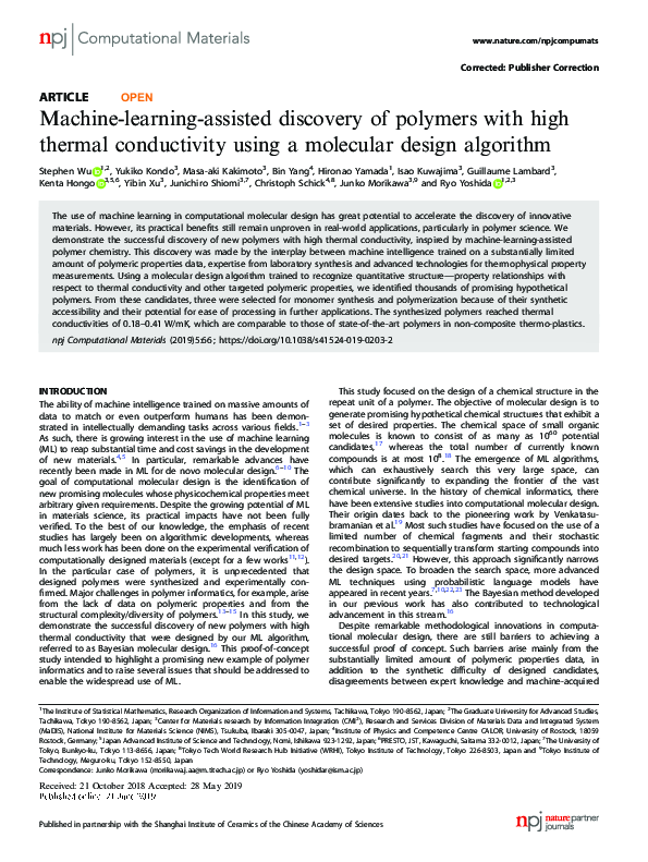 (PDF) Machine-learning-assisted discovery of polymers with high thermal ...