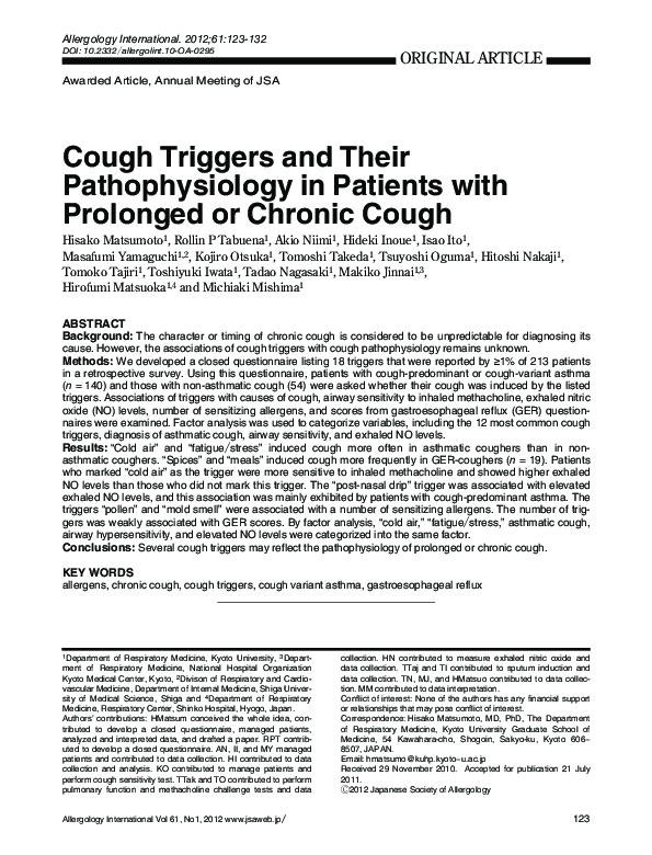 (PDF) Cough Triggers and Their Pathophysiology in Patients with ...