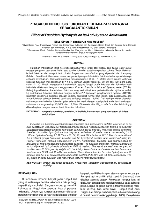 (PDF) Pengaruh Hidrolisis Fukoidan terhadap Aktivitasnya sebagai ...