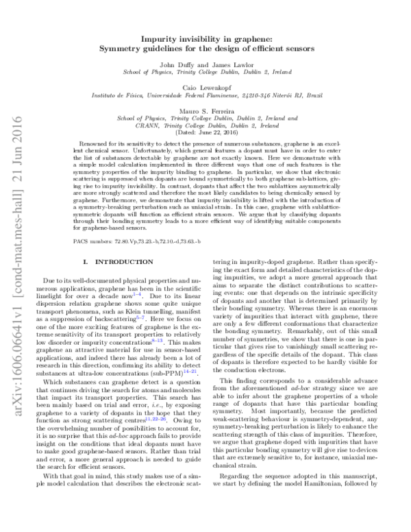 (PDF) Impurity invisibility in graphene: Symmetry guidelines for the ...