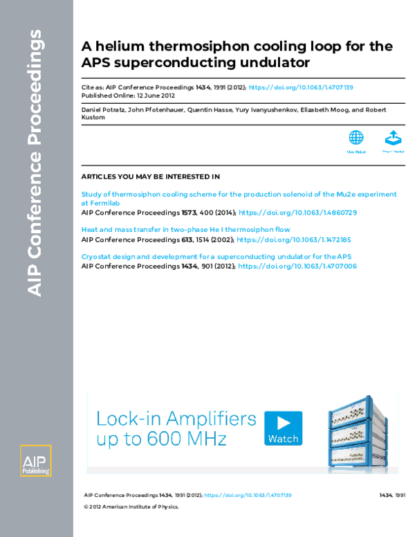 (PDF) A helium thermosiphon cooling loop for the APS superconducting ...
