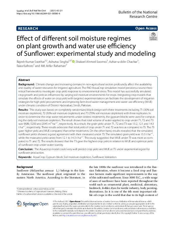 (PDF) Effect of different soil moisture regimes on plant growth and ...
