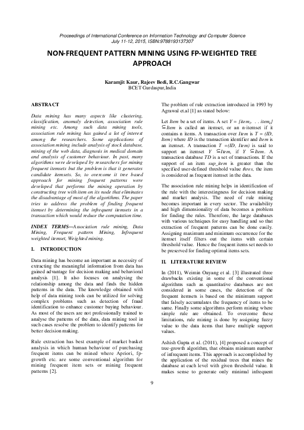 (PDF) Non-Frequent Pattern Mining Using FP-Weighted Tree Approach ... (PDF) Non-Frequent Pattern Mining Using FP-Weighted Tree Approach ...