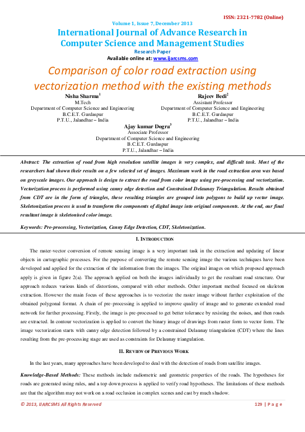 (PDF) Comparison of color road extraction using vectorization method with the existing methods