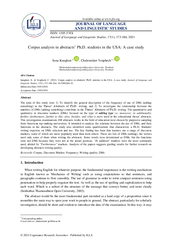 (PDF) Corpus analysis in abstracts’ Ph.D. students in the USA: A case study
