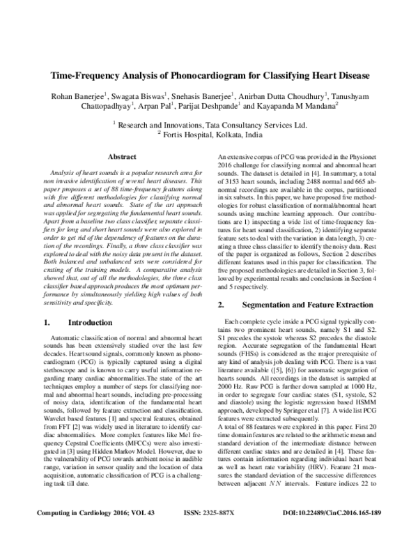 Time:Frequency Analysis of Phonocardiogram for Classifying Heart Disease Time:Frequency Analysis of Phonocardiogram for Classifying Heart Disease