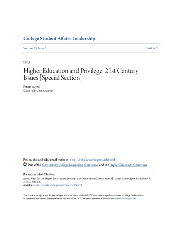 (PDF) Higher Education and Privilege: 21st Century Issues (Special Section)