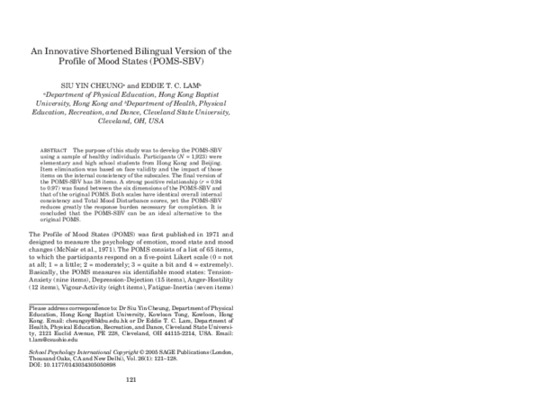 (PDF) An Innovated Short Version of the Profile of Mood States (POMS-SV)