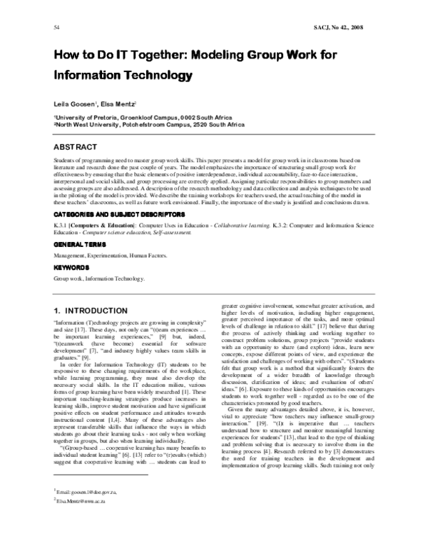 (PDF) How to do IT together: modeling group work for Information Technology