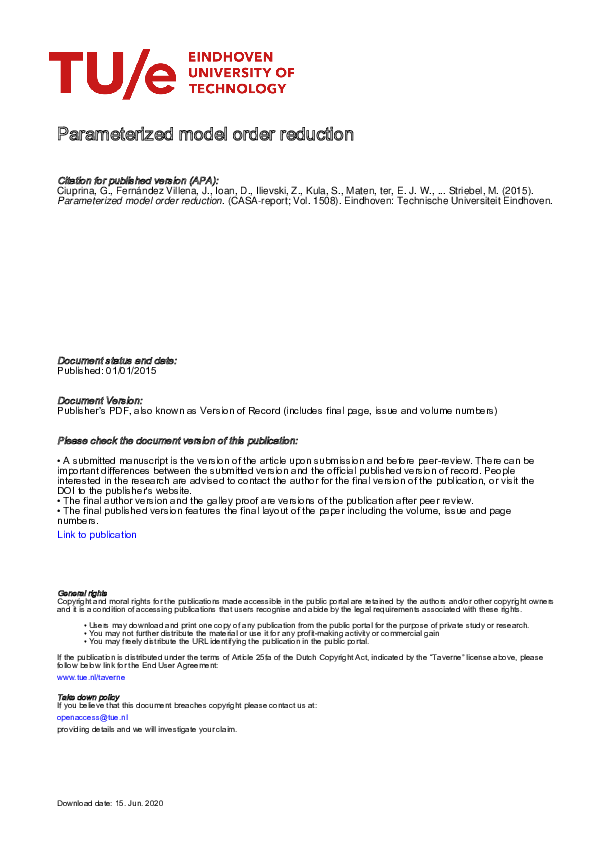 Pdf Parameterized Model Order Reduction Zoran Ilievski