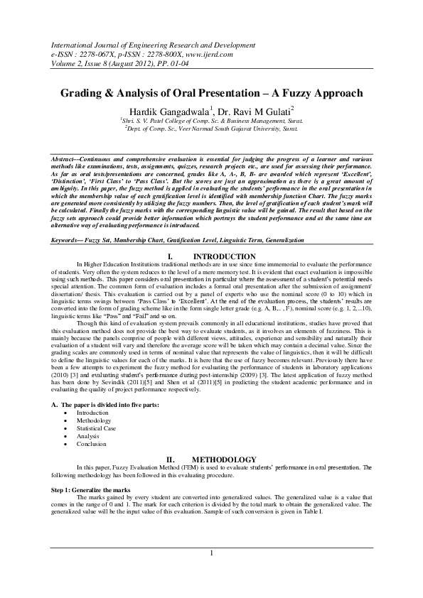 (PDF) Grading & Analysis of Oral Presentation – A Fuzzy Approach