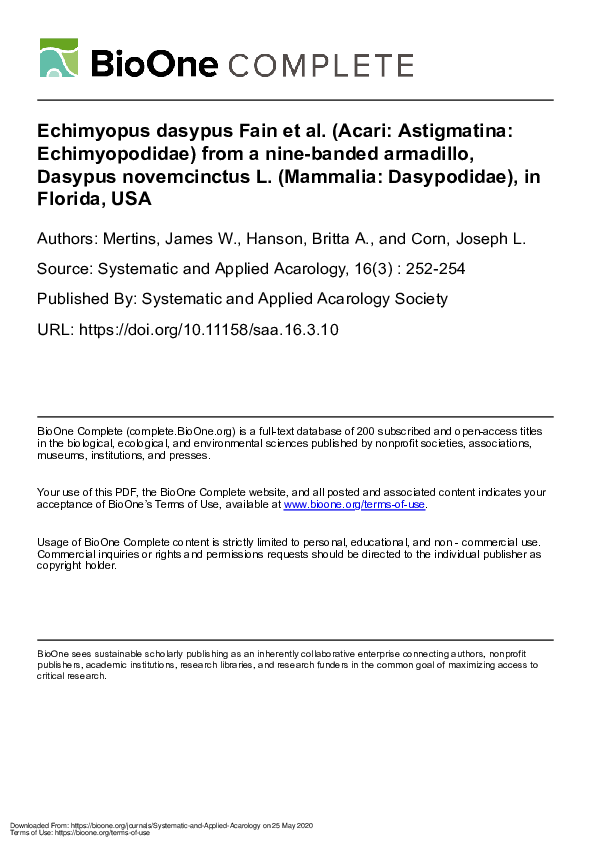 (PDF) Echimyopus dasypus Fain et al.(Acari: Astigmatina: Echimyopodidae ...