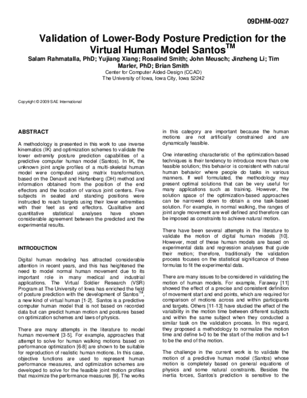 (PDF) 09 DHM-0027 Validation of Lower-Body Posture Prediction for the ...