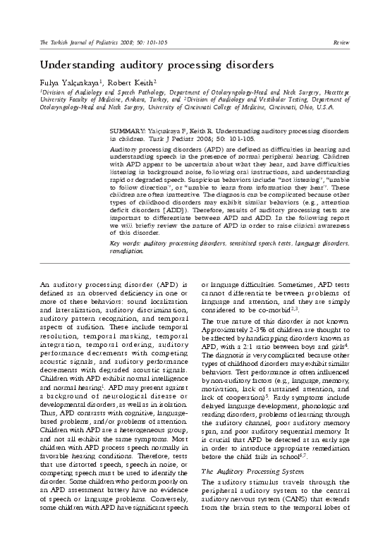 (PDF) Understanding Auditory Processing Disorders
