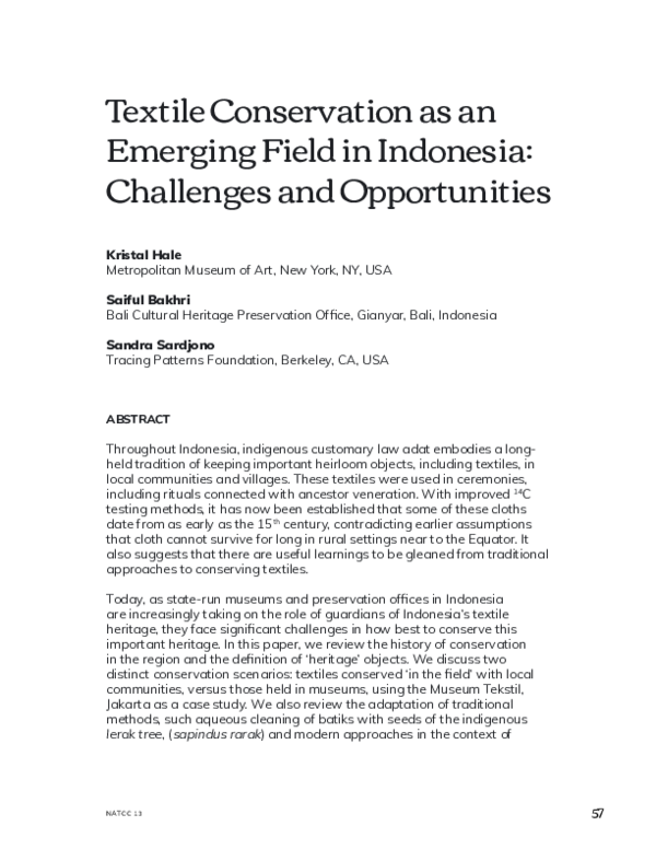(PDF) Textile Conservation as an Emerging Field in Indonesia ...