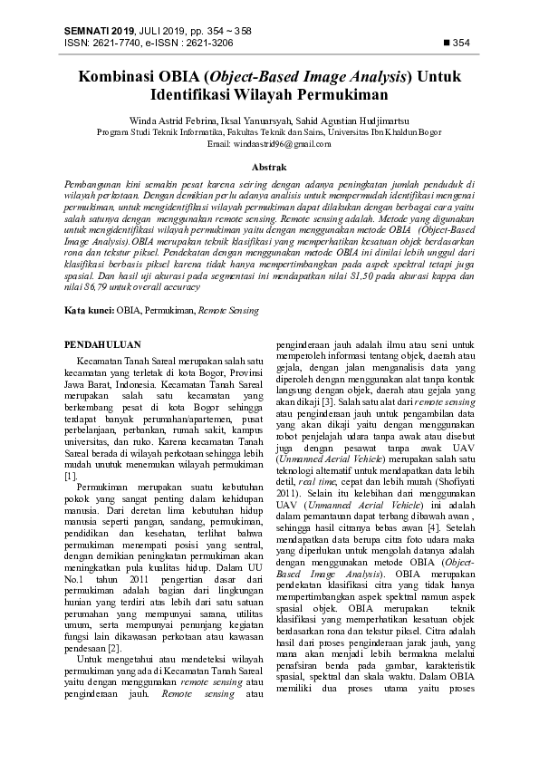 (PDF) Kombinasi OBIA (Object-Based Image Analysis) Untuk Identifikasi Wilayah Permukiman