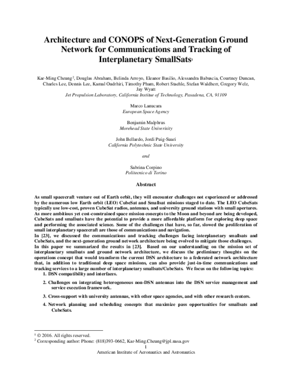 (PDF) Architecture and CONOPS of Next-Generation Ground Network for ...