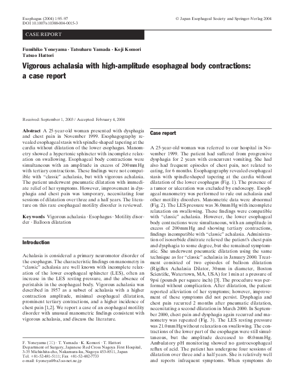 (PDF) Vigorous achalasia with high-amplitude esophageal body ...