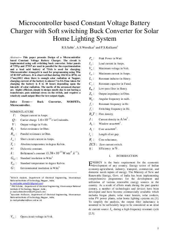 (PDF) Microcontroller based Constant Voltage Battery Charger with Soft switching Buck Converter ...