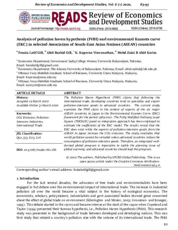 (PDF) Analysis of pollution haven hypothesis (PHH) and environmental ...