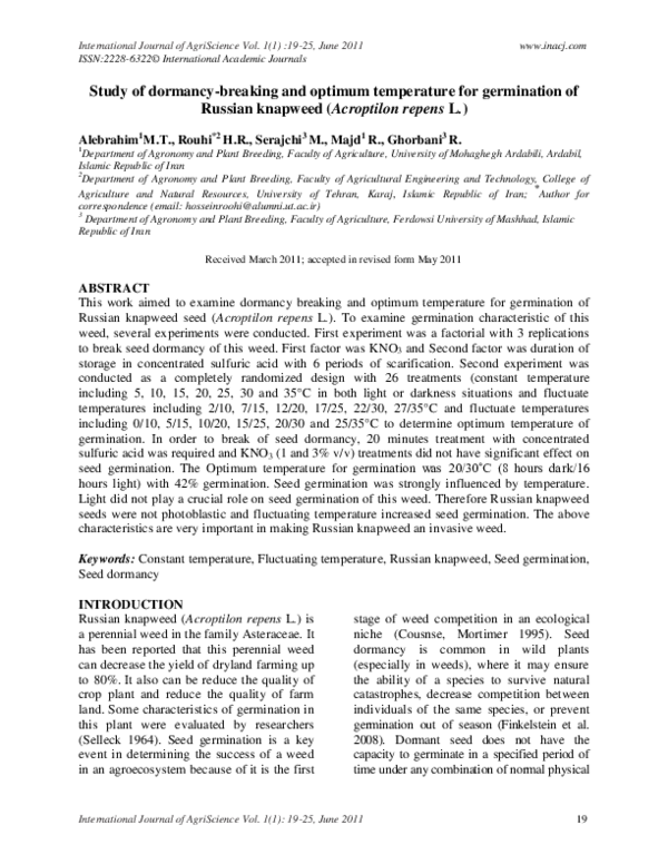 (PDF) Study of dormancy-breaking and optimum temperature for ...
