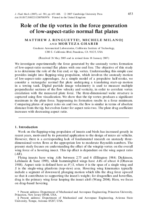 (PDF) Role of the tip vortex in the force generation of low-aspect ...