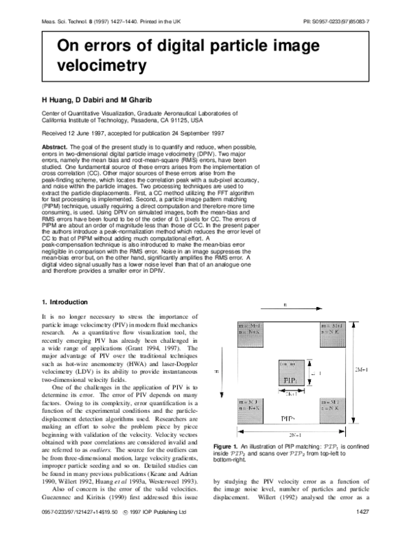 Pdf On Errors Of Digital Particle Image Velocimetry