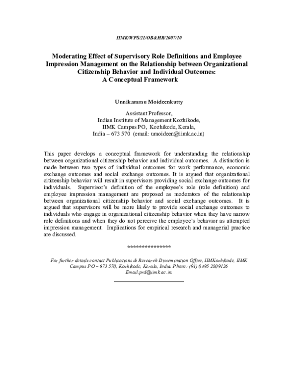 (PDF) Moderating Effect of Supervisory Role Definitions and Employee ...