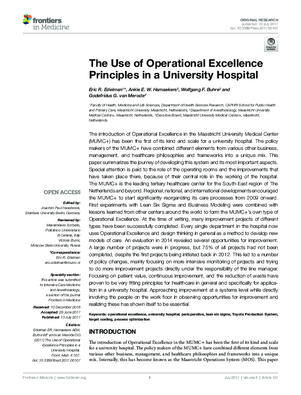 (PDF) The Use of Operational Excellence Principles in a University Hospital