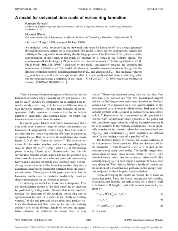 (PDF) A model for universal time scale of vortex ring formation